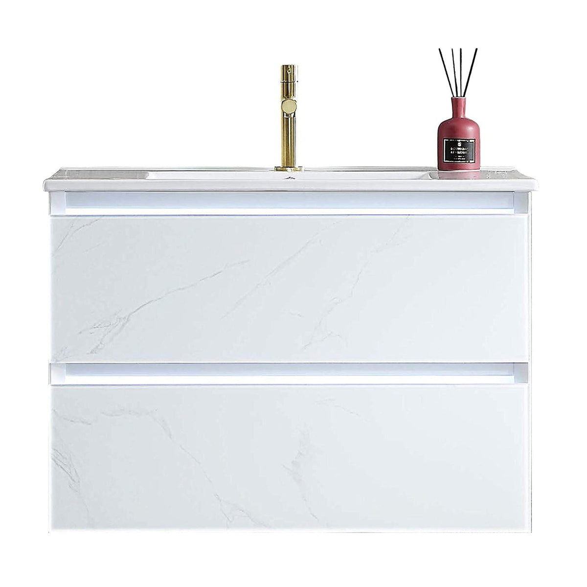 Blossom Jena 30" 2-Drawer Calacatta White Wall-Mounted Vanity Set With ...