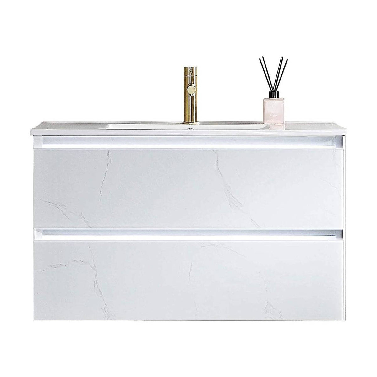 Blossom Jena 36" 2-Drawer Calacatta White Wall-Mounted Vanity Set With ...