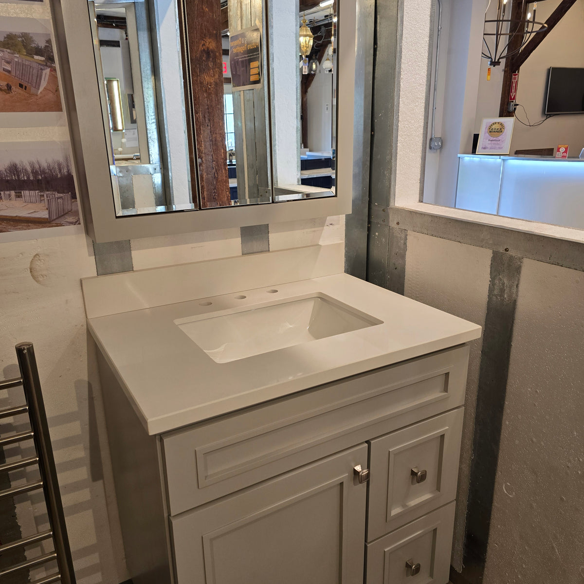 30" Light Grey Bertch Vanity with Quartz Top and Matching Medicine Cab ...