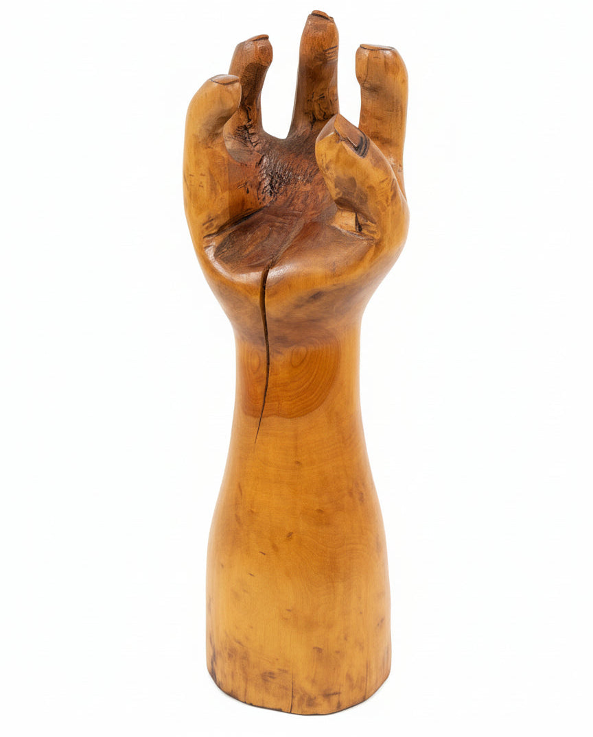 30” Solid Wood Hand Sculpture – Carved Statement Piece – PoshHaus